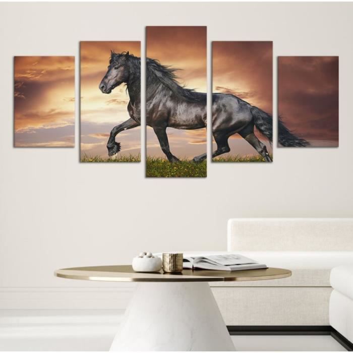 5 Panneaux Deco Cheval Noir Multi Panneau 5 Parties Impression Toile ...