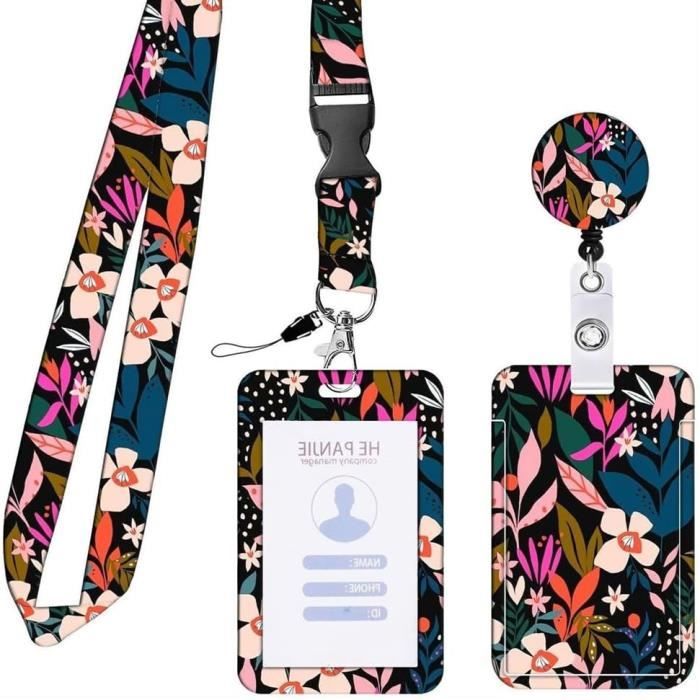 Lanière Avec Porte-Cartes, Porte-Badge Floral Rétractable Avec Cordon ...