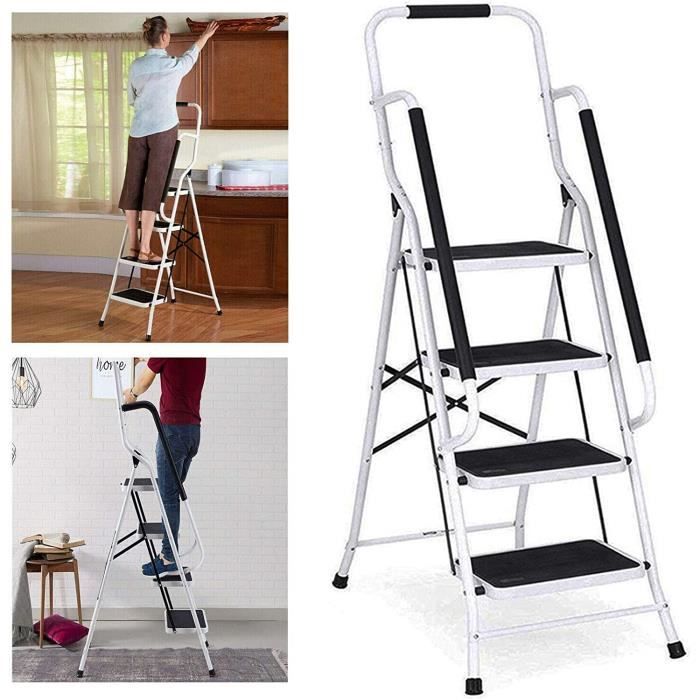Escabeau 4 marches pliable avec main courante et marches antidérapantes ...