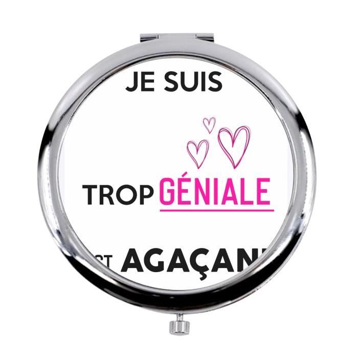 Miroir de Poche en Métal - Je Suis Trop Geniale C'Est Agacant Humour ...