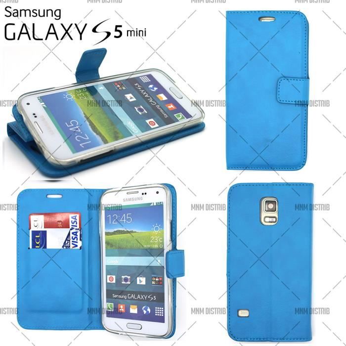 HOUSSE COQUE ETUI PORTEFEUILLE SAMSUNG GALAXY S5 MINI CUIR BLEU (MNM ...