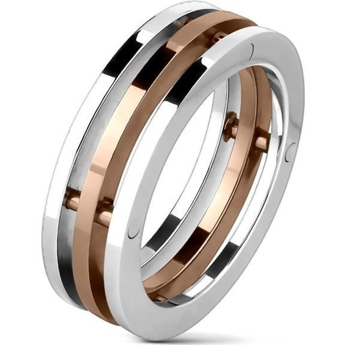 Bague trio anneaux homme acier couleur café design mécanique (67 ...