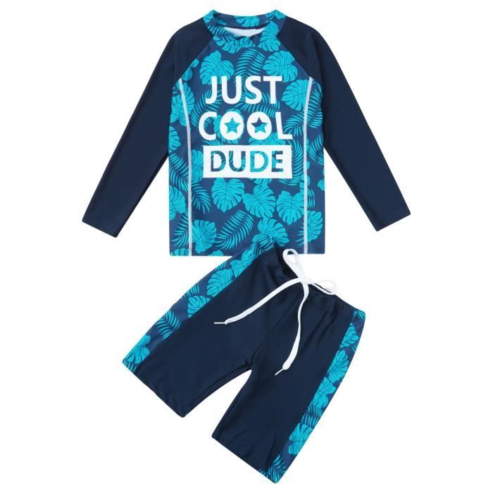 Iixpin Enfant Garçon Maillot de Bain 2 Pièces Anti UV Haut Manches ...