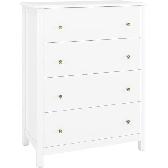 Commode - Buffet Salon - Chambre en Bois - Blanc - 4 tiroirs ...