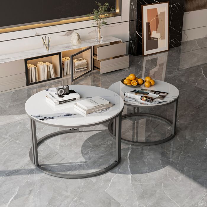 Table Basse Gigogne Ronde - Tables Gigognes - Marbre Effect Blanc ...