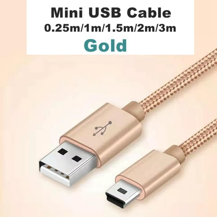 3m - Or - Mini câble USB à 5 broches, chargeur de données rapide, câble court pour lecteur MP3 ...