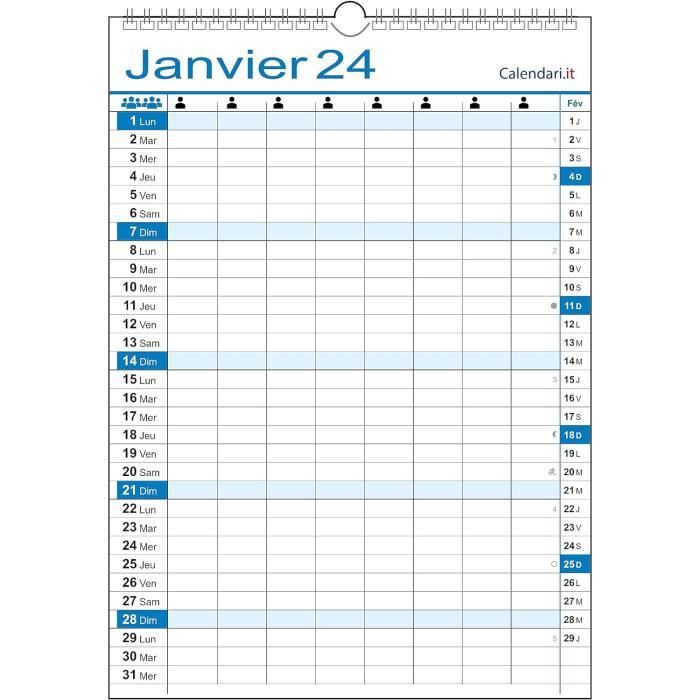Calendrier 2024 Familial Mural Organisateur Familial - 30 X 42 Cm - Format A3 (8 Colonnes)[H66 ...