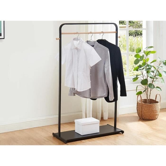 PENDERIE MOBILE Portant vêtements L90 cm Métal Noir et Bois de hêtre ...