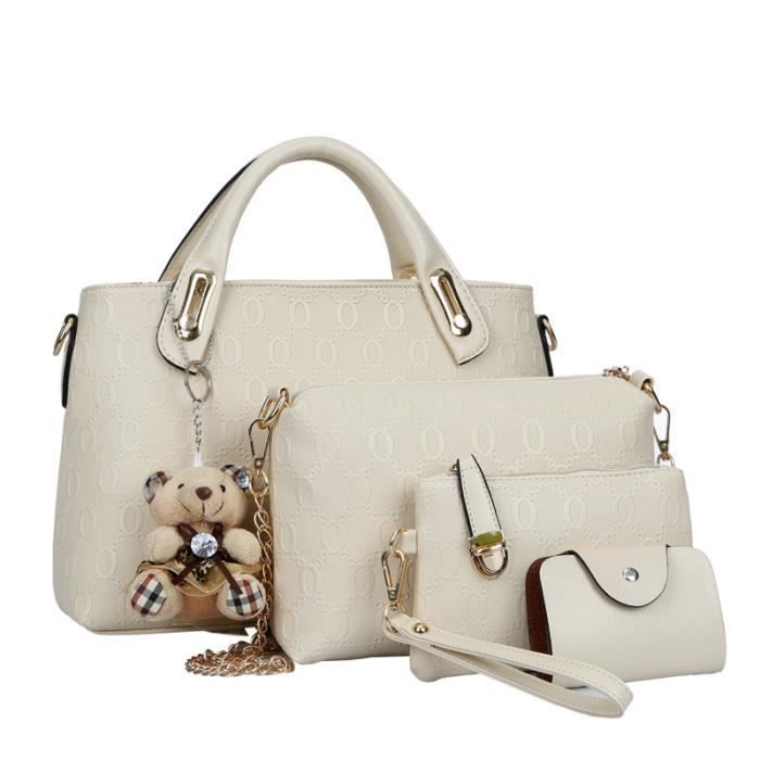 Sac a Main Femmes Beige Sac à Bandoulière D'épaule Fourre-Tout Sac 4pcs ...