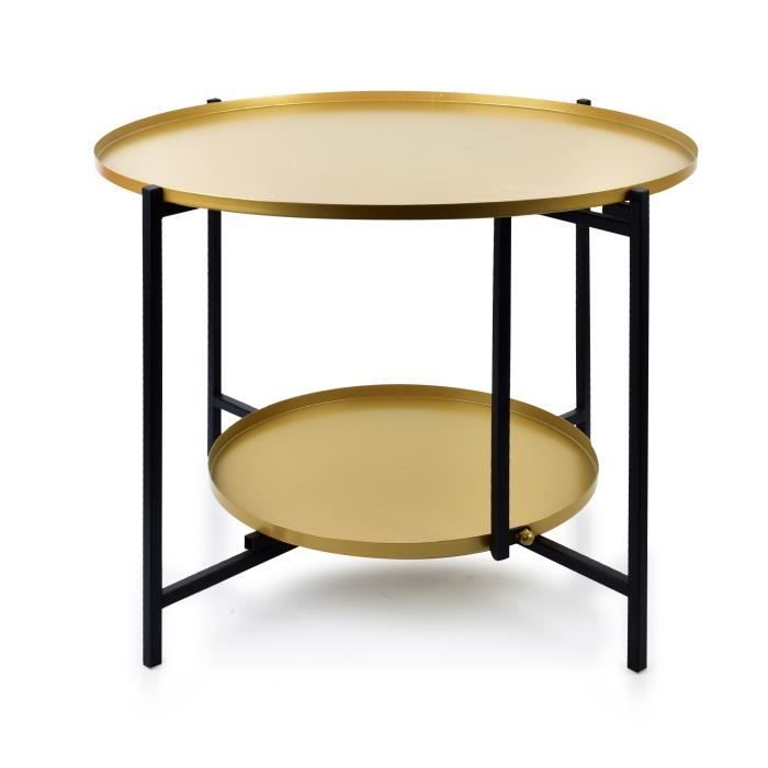 Table basse - MONDEX - LUCAS - Noir et or - Métal - 60,5 cm de diamètre ...