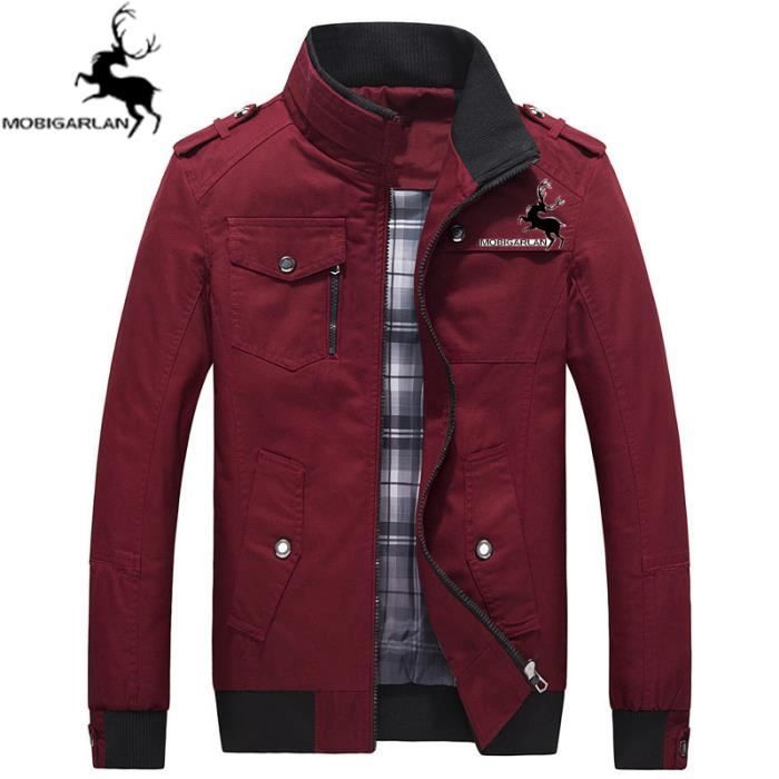 Blouson Homme - MOBIGARLAN - Luxe uni 100%coton - Rouge - JZ312 Rouge ...