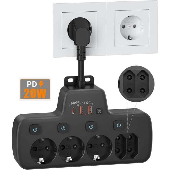 Pd20W Multiprise Murale Avec Interrupteur,Multiprise Electrique Avec ...