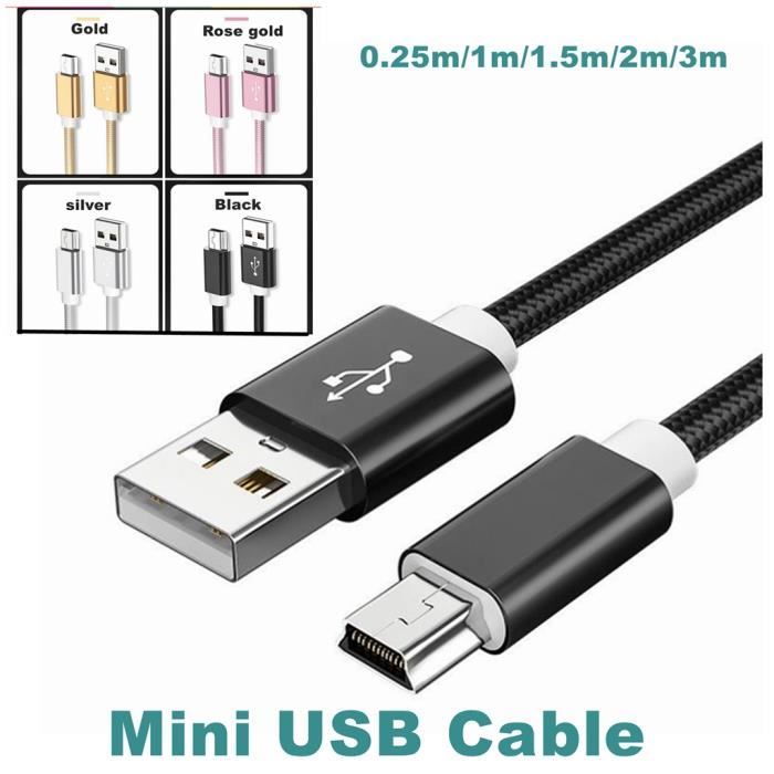 3m - Or - Mini câble USB à 5 broches, chargeur de données rapide, câble ...