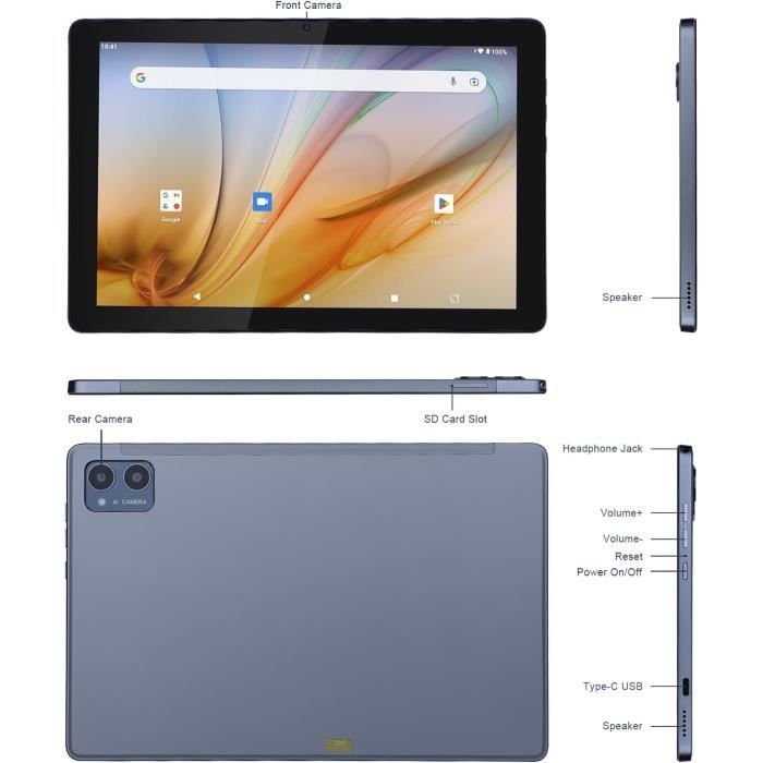 Tablettes 10", Android 12, 3 Go De Ram, 64 Go De Rom, Batterie 6000 Mah ...