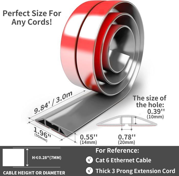 Cache Cable Sol, Petit Canal De Câble Flexible, 3.0M X 5Cm Goulotte ...