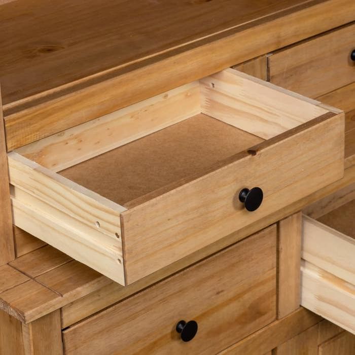Buffet haut en bois de pin - MEUBLECHIC - 93x40,5x180 cm - Brun - Bois ...