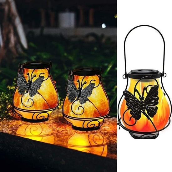 Lanterne Solaire Extérieur Effet de Flammes - N1841 - Métal et Verre ...