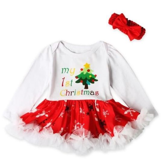 ROBE 0-24 Mois Bébé Fille Robe Sapin de Noël Flocon de Neige Body ...