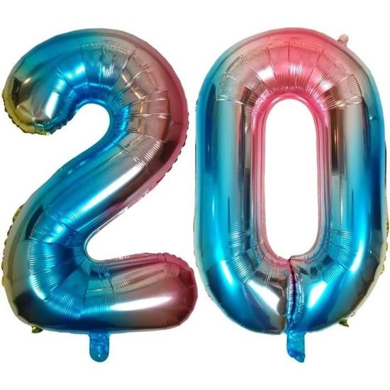 Ballon 20 Ans Bleu Arcen-Ciel Xl - Ballon Anniversaire 20 Ans ...