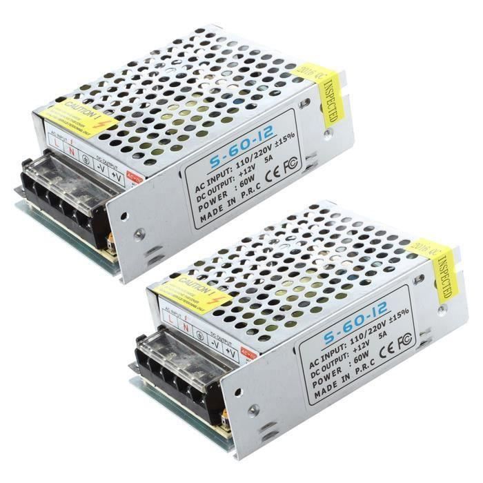 HaoFuwu-2X LED Transformateur Electronique Transfo 60W 5A 100-220V AC ...