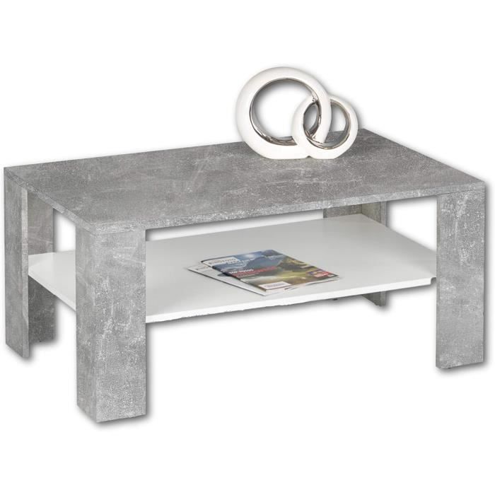 Joker Aspect Béton Blanc – Table Basse Spacieuse Avec Étagère Pour ...