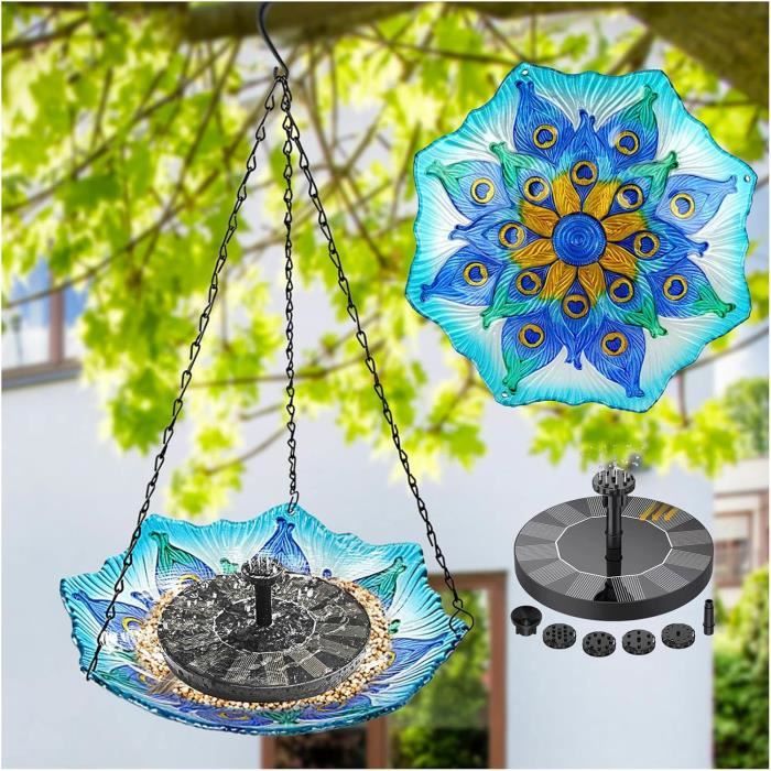 Pompe Bassin Exterieur Solaire avec Bain d'oiseaux Suspendu Fontaine à énergie Solaire Fontaine ...