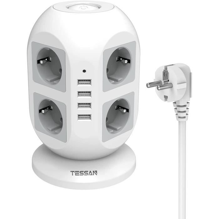 AJW-Tour Multiprise Electrique avec 8 Prises et 4 Ports USB Multiprise ...