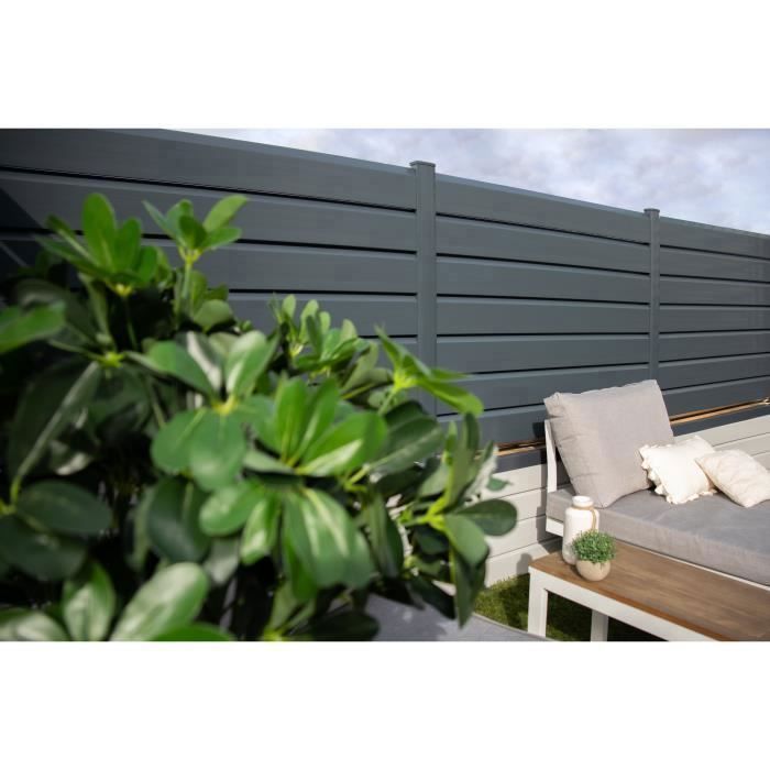 Kit clôture CLOSEA PVC - Gris anthracite - 12M x 1M74 - Lames brise vue ...
