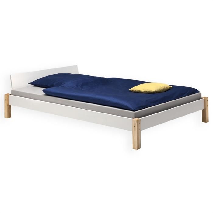 Lit simple 120 x 200 cm pin blanc et naturel - Cdiscount Maison