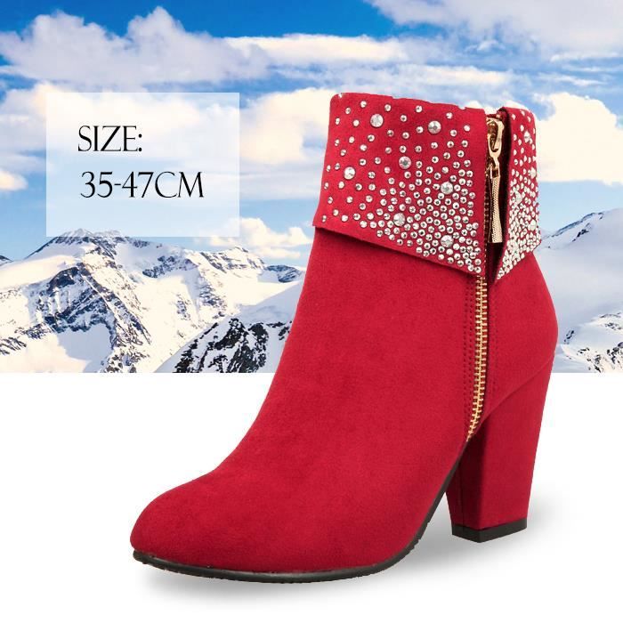 Chaussures Femme Bottes à talons hauts Rivet Bottine Talon Haut Carré ...