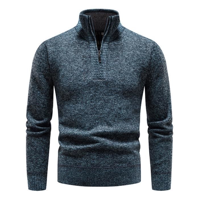 Pull Hiver Homme Col À Fermeture Éclair En Tricot Doublé Polaire Casual ...