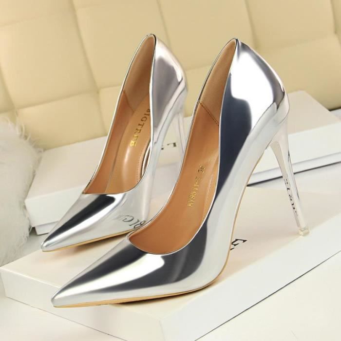 KJEHOME Escarpins Femme Talons hauts sexy à bouts pointus - Argent 10 ...