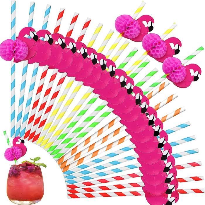 50 Pièces Pailles en Papier, 3D Cocktail Pailles, Pailles Flamingo Papier Réutilisables ...