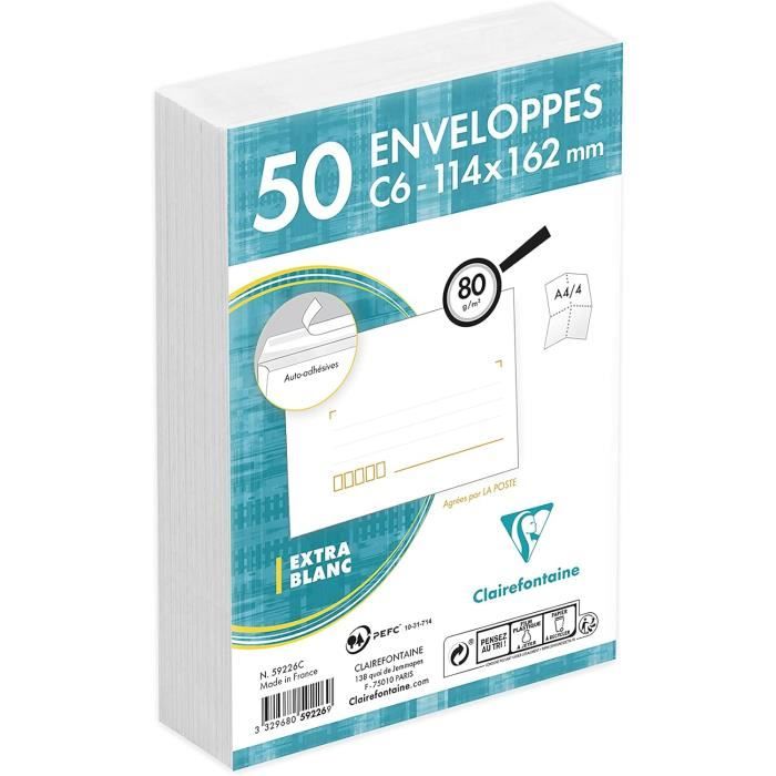 59226C - Paquet de 50 Enveloppes Blanches C6-114x162 mm - Précasées ...