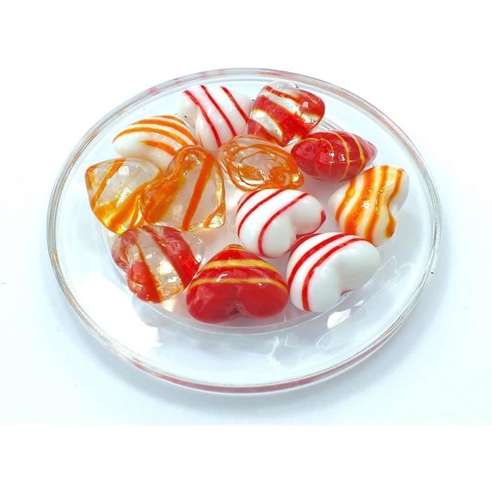 Mesbilles - 15 Billes Plates Coeur Rayé Rouge - Bille Forme en Verre 16 ...