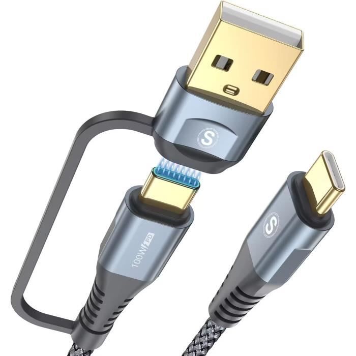 100 W Usb C,Lot De 2 Câbles Usb C,2 En 1 5 A,Pd Qc,Super Rapide,Multi ...