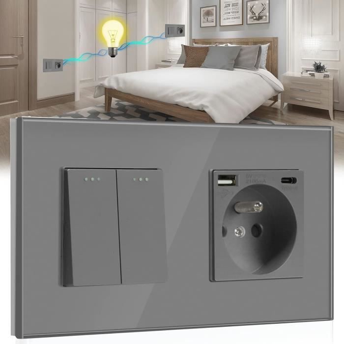 Interrupteur Avec Prise Murale Usb Et 1 Type C Gris,Interrupteur Va Et ...