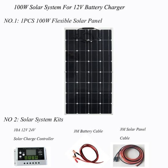 Kit de panneaux solaires 300W 200W 100W 12V 24V ETFE Flexible ou PET 1000W chargeur de batterie ...
