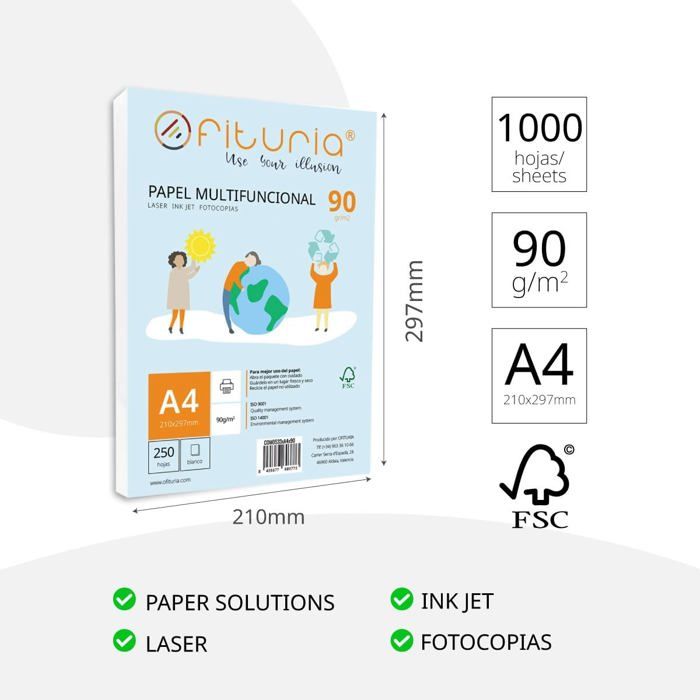 Ramette de papier A4 - EDILIQ - 90 g/m² - 1000 feuilles - Blanc ...