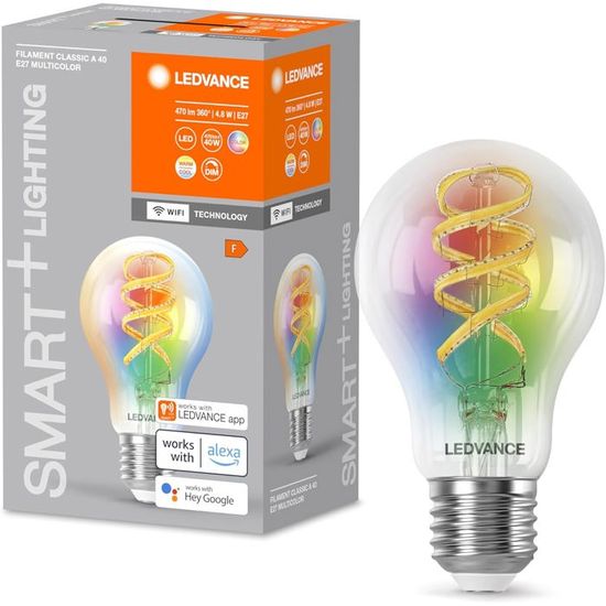 TRAHOO-Ampoule LED SMART WIFI, transparente, 4,8W, 470lm, forme classique culot E27, multi ...