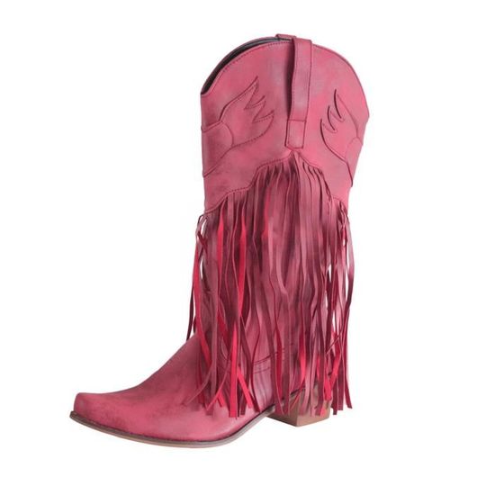 Femmes en cuir bout carré gland chaussures à talons bas western ...