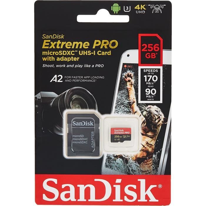Extreme Pro 256 GB microSDXC Memory Card + SD Adapter with A2 App ...
