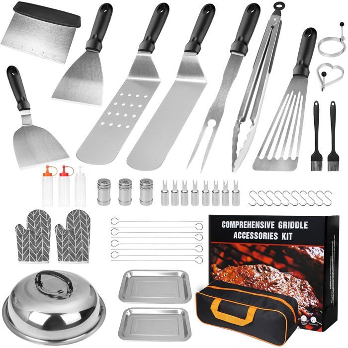 Teppanyaki Kit Barbecue Set en Acier Inoxydable,Accessoire Spatule ...