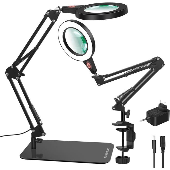 NEWACALOX Lampe loupe LED 12W avec commande tactile, 2 en 1 Loupe ...