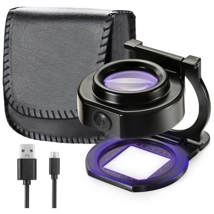 Loupe oculaire en métal portable, Loupe 25X avec 6 lumières, USB à ...