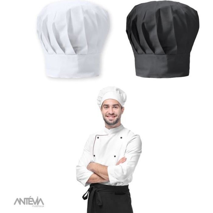 Toque de cuisinier - ANTEVIA - Nilson blanc - Coton 35% - Polyester 65% ...