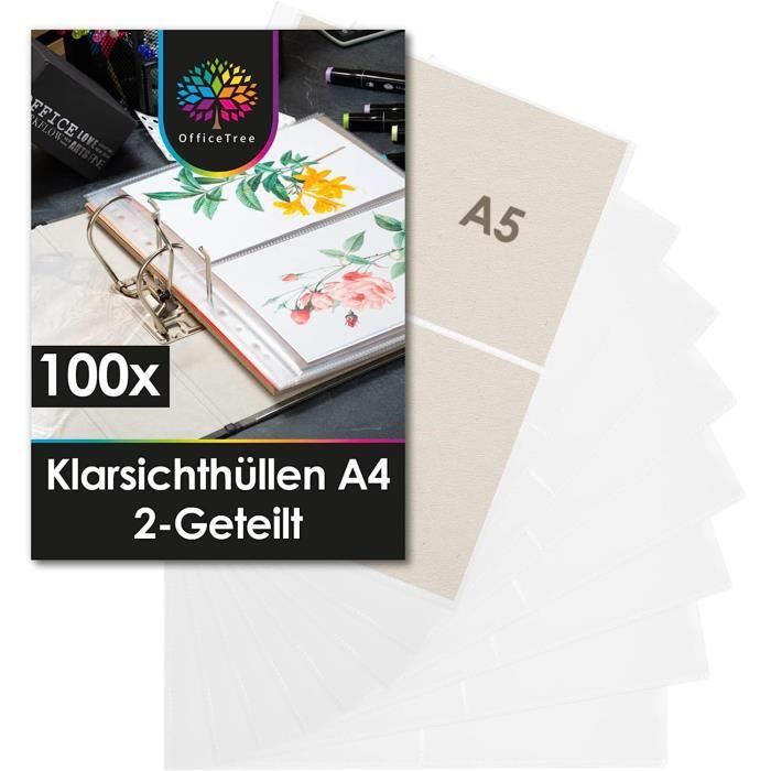 100 pochettes, format A4, 2 compartiments Pochettes transparentes A5 ...