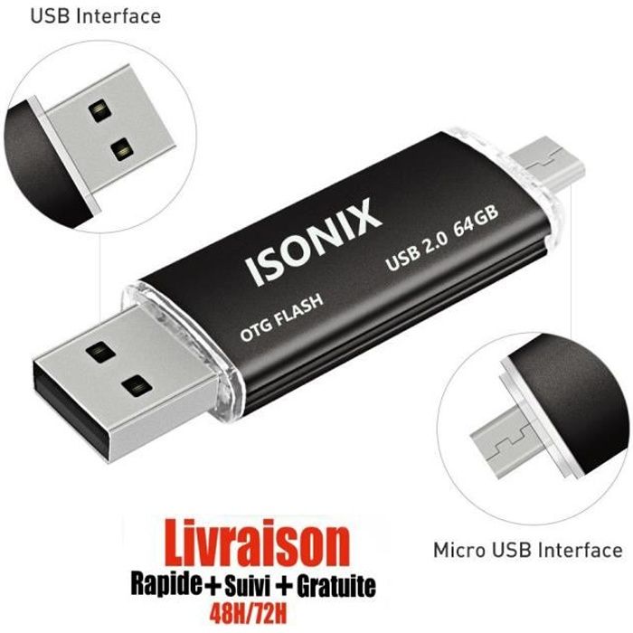 Clé USB 64 GO 2 en 1 Micro Usb Drive Pour Android Smartphones Tablette ...