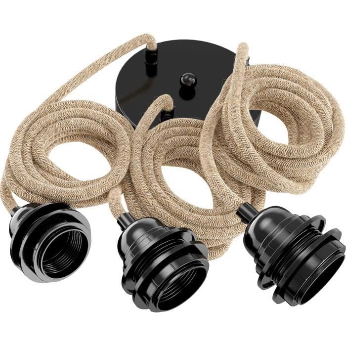 Câble Suspension Luminaire Corde Et Noir - Fil Electrique En Tissu 2,5M ...