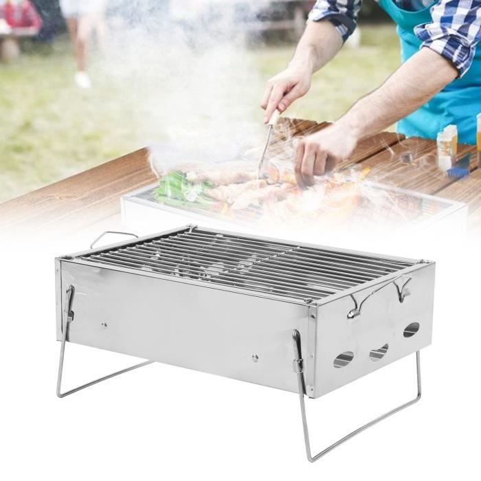 Mxzzand Gril de barbecue Barbecue en plein air Barbecue en acier inoxydable au charbon de bois ...